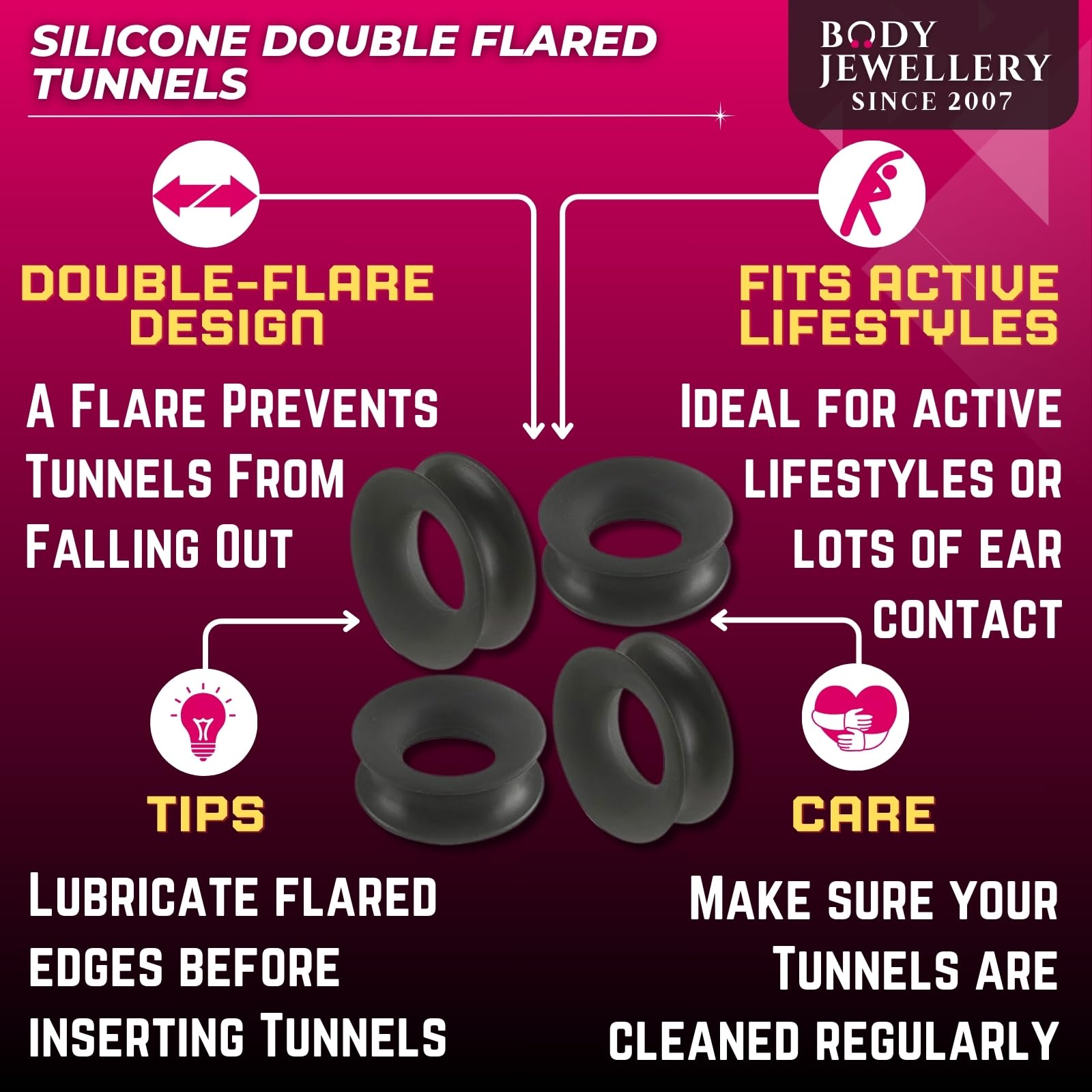 bodyjewellery 15/16 gauge 24mm Black Double Flared Tunnels Ear Plugs SI04 wholesale Lot AFQN Stretching Stretchers Piercing 4Pcs