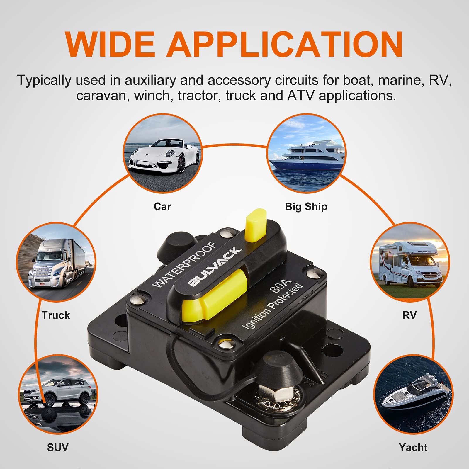 BULVACK 150 Amp Circuit Breaker with Manual Reset for Car Marine Trolling Motors Boat ATV Manual Power Protect for Audio System Fuse, 12V-48V DC (150A)