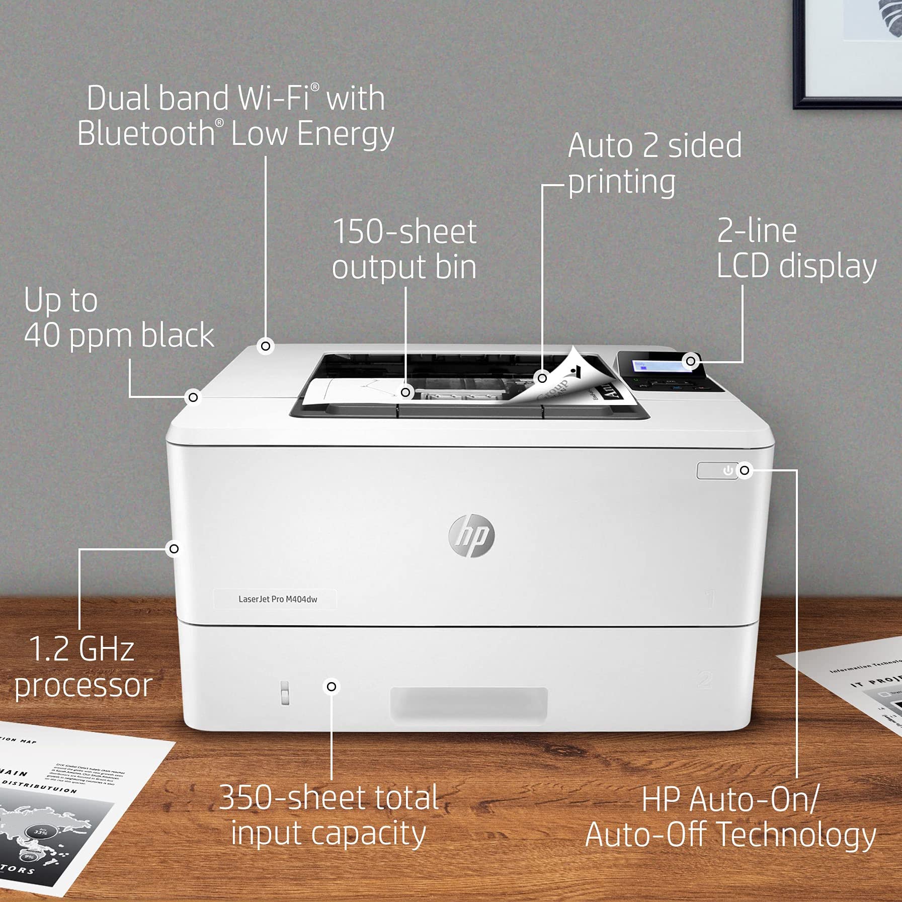 Broage NewHP Jet-Laser Pro M404dw Single-Function Wireless Monochrome Laser Printer, Green - Print only - 40 ppm, 1200 x 1200 dpi, 256MB RAM, Auto Duplex Printing, 8.5 x 14, Ethernet, USB, 2-line LCD
