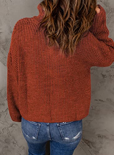 Dokotoo Plus Size Sweaters for Women Long Sleeve V Neck Sweater Quarter Zip Pullover Chunky Cozy Fall Fashion for Women 2023 Ladies Polo Lightweight Red Tops Large