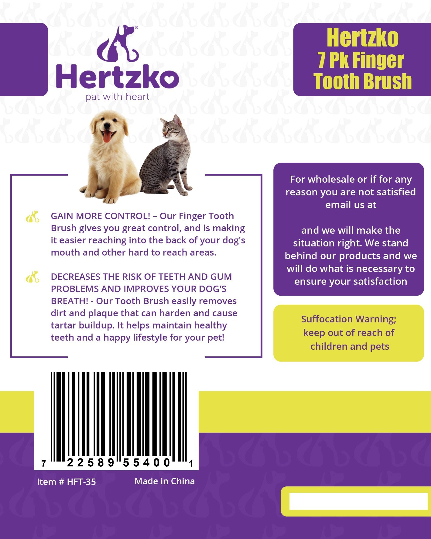 Hertzko Dog and Cat Finger Toothbrush 7-Pack for Small & Large Breeds - Advanced Oral Care, Easy Control - Dog Finger Toothbrush Small Breed Pink, Cat Toothbrush, Cat Finger Brush for Cats Teeth
