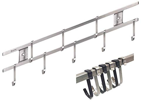 Borju 18 Inch Stainless Steel Magnetic Knife Strip, with 8 Removable Square Hooks, Multi-Use as Knife Holder, Utensil Rack, Cookware Rack, Cutting Board Rack, Space Saving Organizer for Kitchen