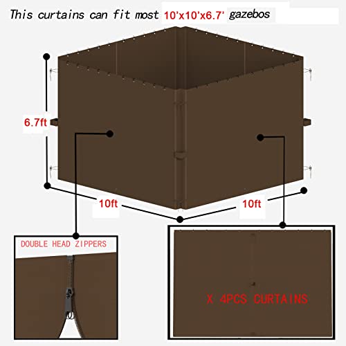 Garden Sunny 10-ft x 10-ft Gazebo Curtains,Privacy Sidewall Set 4-Panel Universal Replacement Shade Curtains Set,Protecting Side Walls (Only Curtain)- Brown