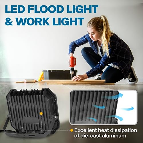 Leddictive 2 Pack LED Flood Lights Outdoor, 100W 10000LM Super Bright Floodlight Outside Work Light with 5.9FT Plug, IP65 Waterproof 6000K Outdoor LED Flood Light for Garage, Yard, Lawn, Garden
