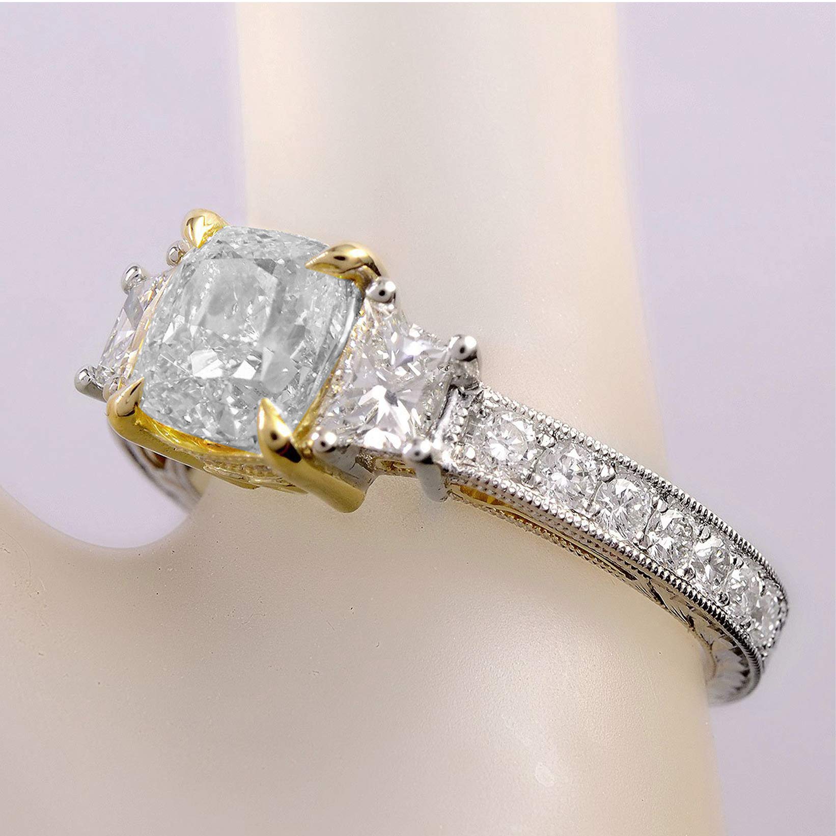 Bridal Set 3 CT 3 Stone Cushion Cut Moissanite Engagement Rings for Women 14k White Gold Free Engraving Size 9