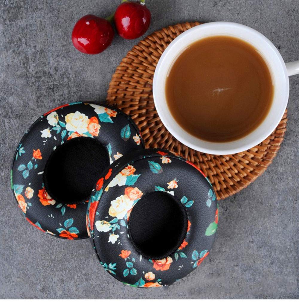 Replacement Earpad Cover, Ear Cushion Pads Compatible with Solo 2.0 3.0 On Ear Headphpnes 1 Pair (Black Floral)