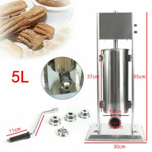 Commercial Churros Maker Machine 5L Stainless Steel Spanish Churros Making Machine + 4 Nozzles Manual Spanish Donuts, Heavy Duty Churros Machine For Home Restaurants Bakeries Use