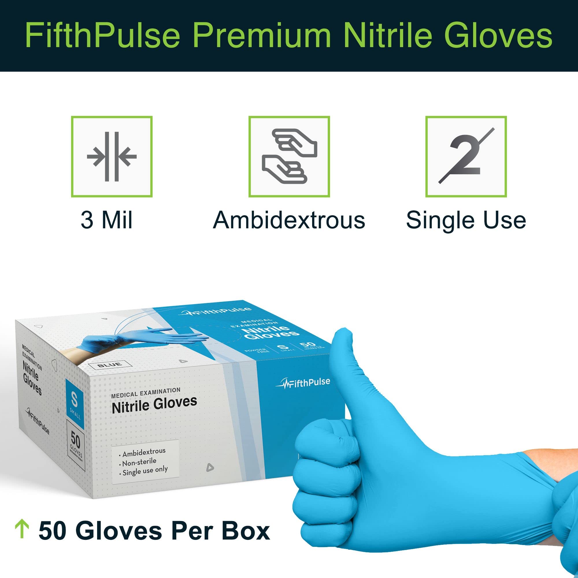 Blue Gloves Disposable Latex Free Medium, 50 Count - Medical and Dental Grade Surgical Gloves - Powder Free Nitrile Gloves Medium - 3 Mil Thickness