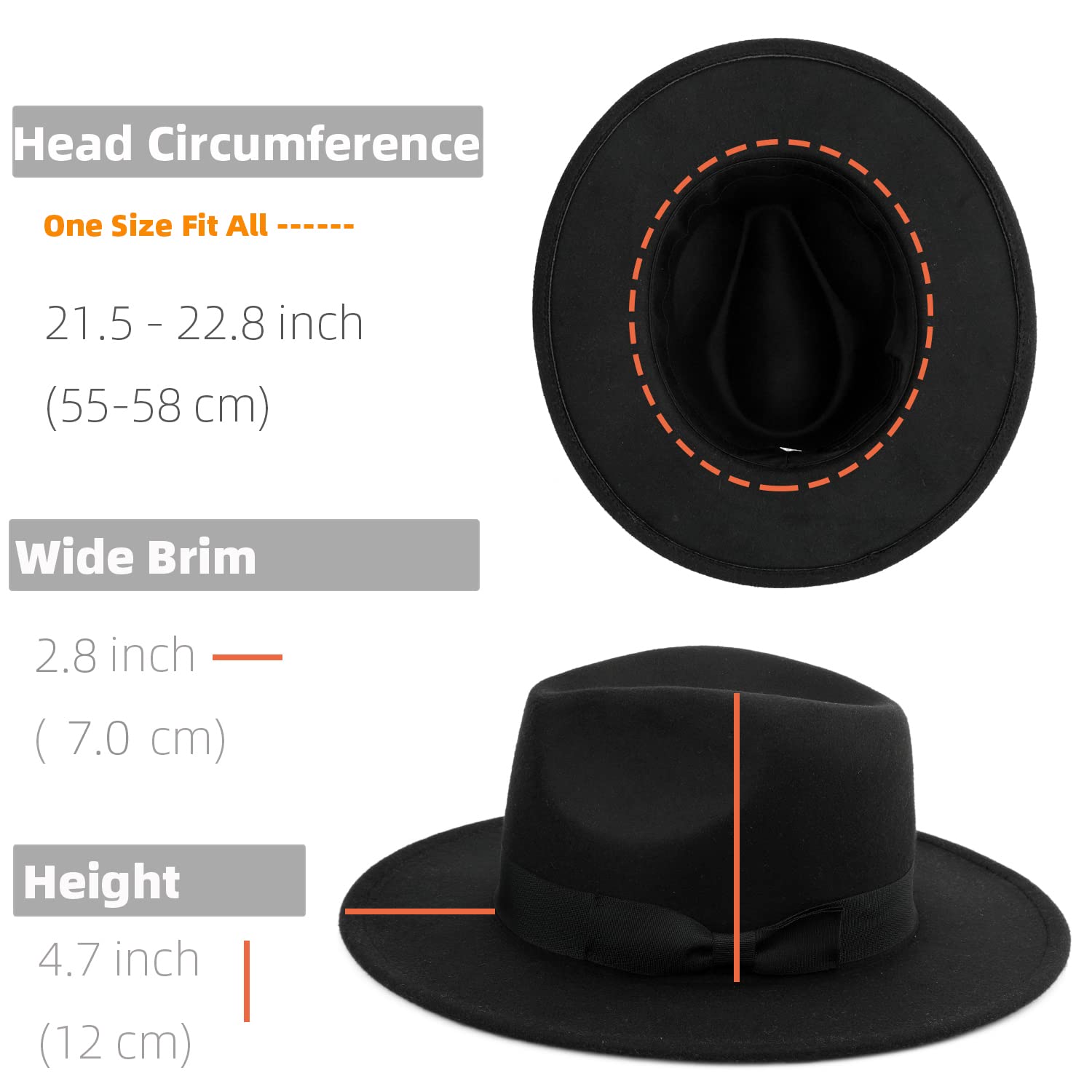 Besoogii Classic Wide Brim Women Men Fedora Hat with Belt Buckle Felt Panama Hat (Bowknot-Rice)