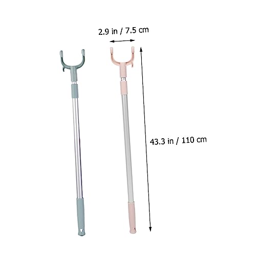 GARVALON 2pcs Clothesline Clothes Drying Clothes Reaching Rods Coat Hooks Heavy Duty Metal Hangers Clothing Racks for Home Reach Pole Telescoping Reach Sticks Adjustable Clothesline Rod Pp