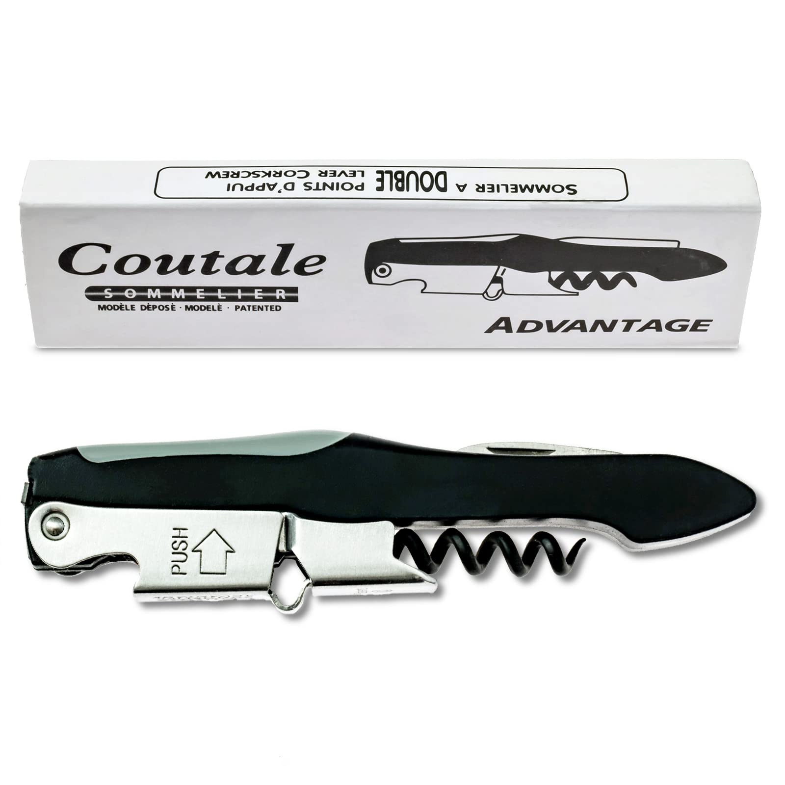 Coutale Sommelier Advantage Waiters Corkscrew - Black - Spring-Loaded Single-Lever Wine Bottle Opener with Sharp Foil-Cutter for Bartenders & Chefs - Kitchen Accessories and Gifts