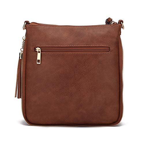 MKF Crossbody Bags for Women, PU Leather Crossover Handbag, Tassels, Small Shoulder Side Messenger Purse Mustard