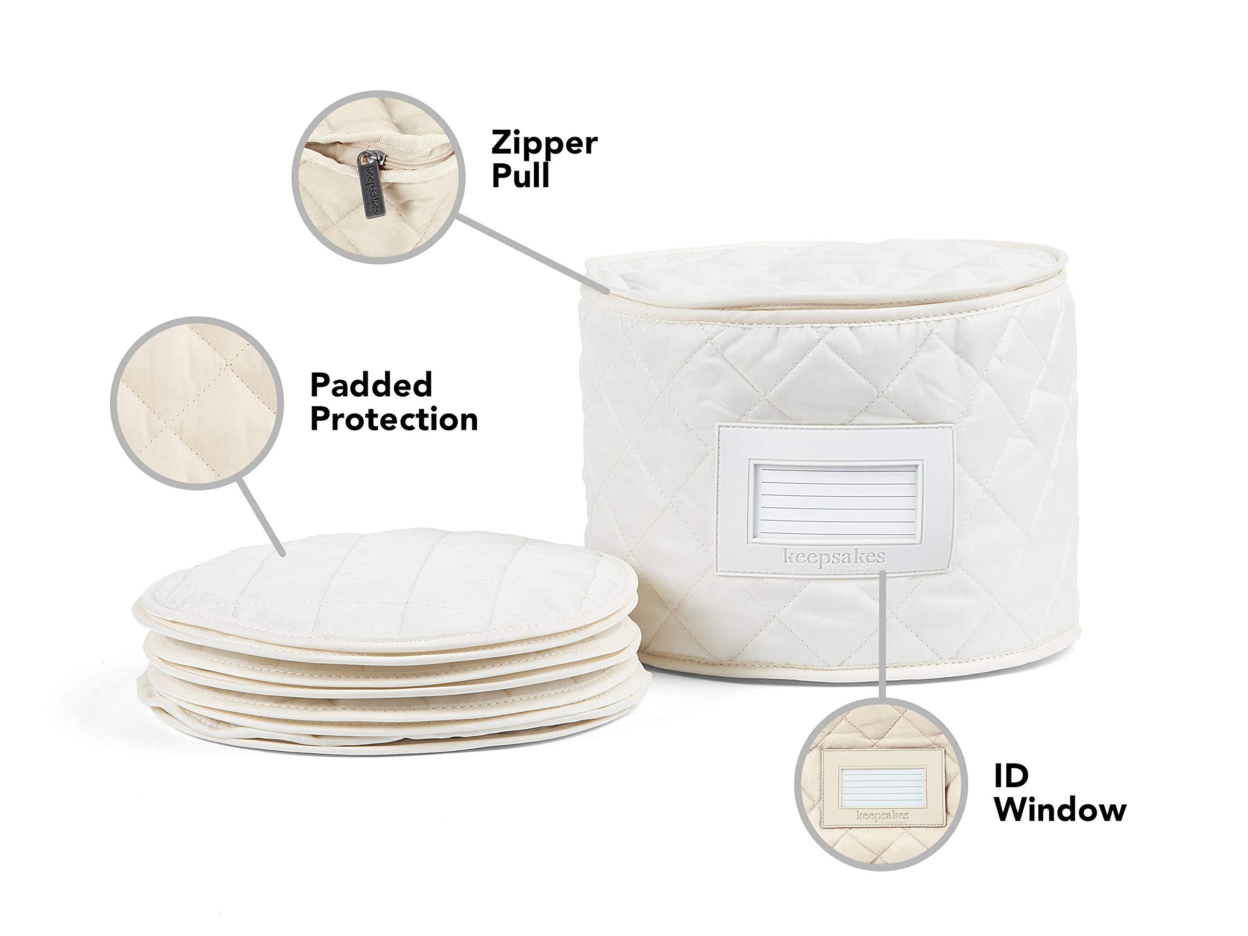 Covermates Keepsakes - Dish Storage - Padded Protection - ID Window - Stain Resistant - Machine Washable - China Storage-Cream
