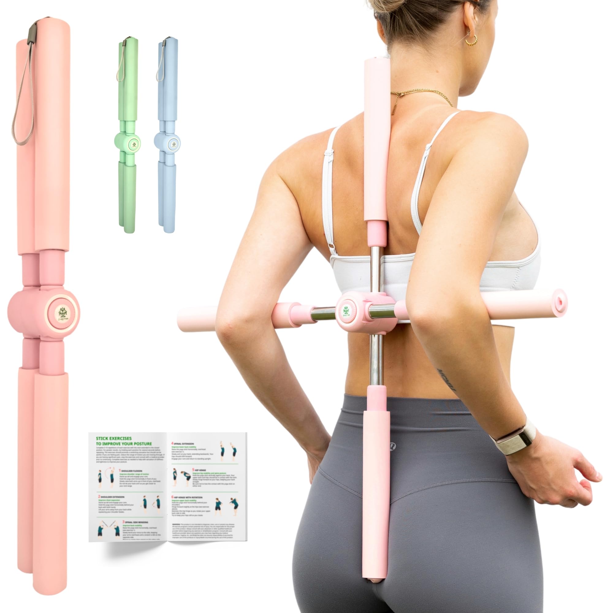 BodyTree Posture Corrector Yoga Cross Stick - Back Pain Relief for Men Women - Back Stretcher and Straightener for Upper and Lower Back - Stretch Pole - Neck Hump Cracker bar Cracking Device Brace