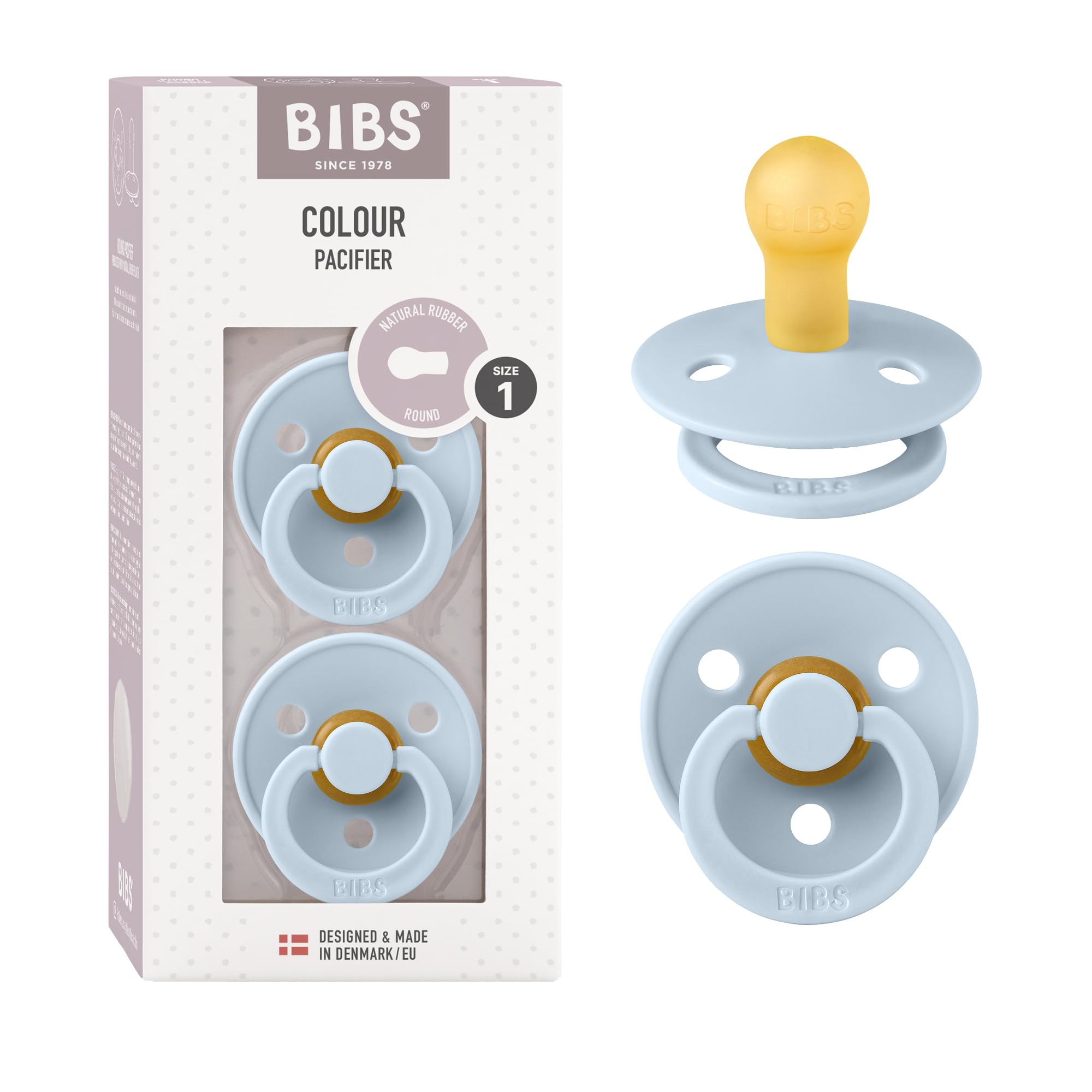 BIBS Pacifiers | Natural Rubber Baby Pacifier | Set of 2 BPA-Free Soothers | Made in Denmark | Dusky Lilac/Heather | Size 0-6 Months