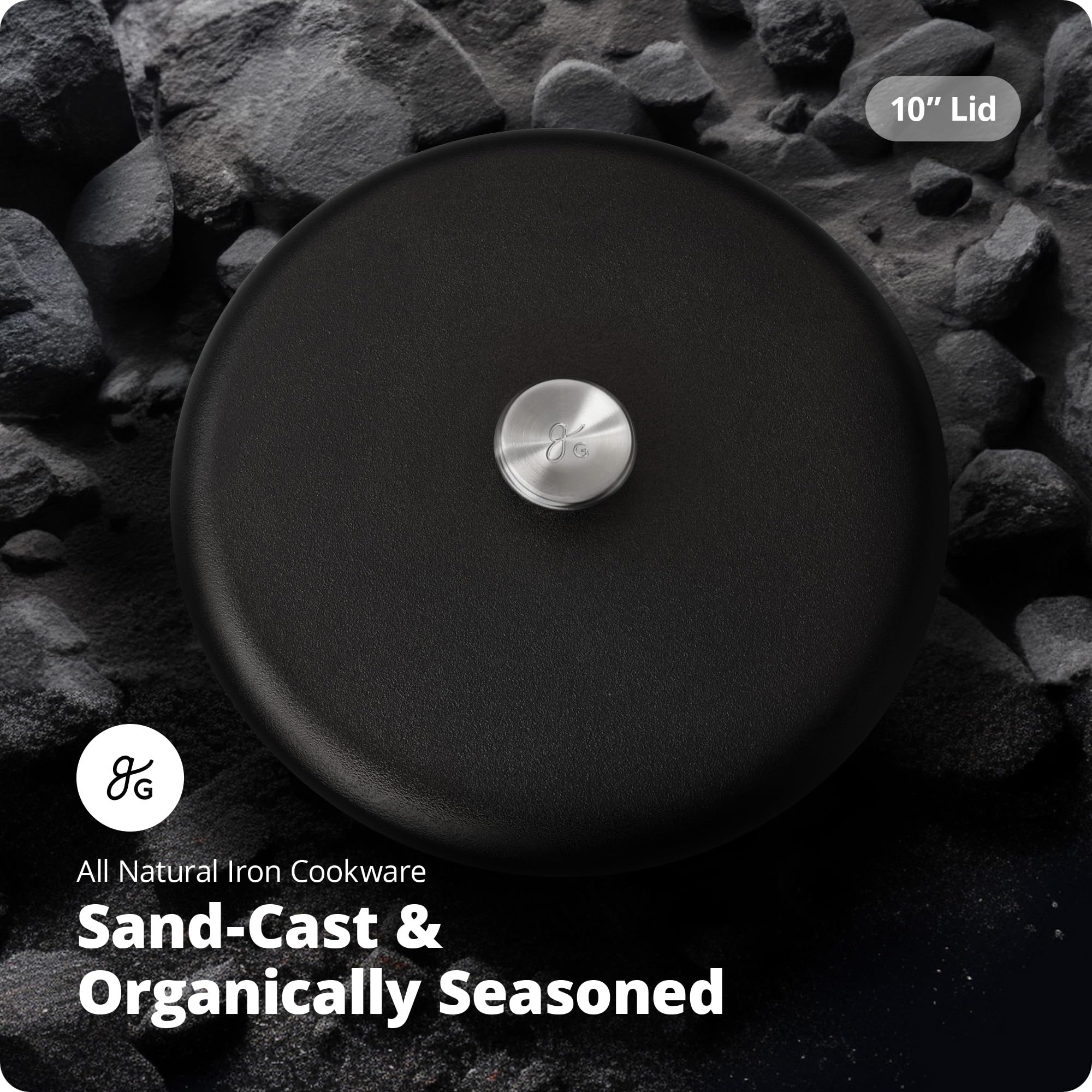 Greater Goods Cast Iron Lid - Pre-Seasoned Lid for a gG 10-inch Cast Iron Skillet, Griddle, and Dutch Oven, Designed in St. Louis