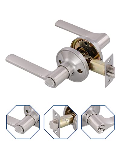 GITRANG (3 Pack) Door Levers Interior Keyed Alike Entry Front/Bedroom Door Handles for Left and Right Opened Door with Lock and Keys Set in Satin Nickel