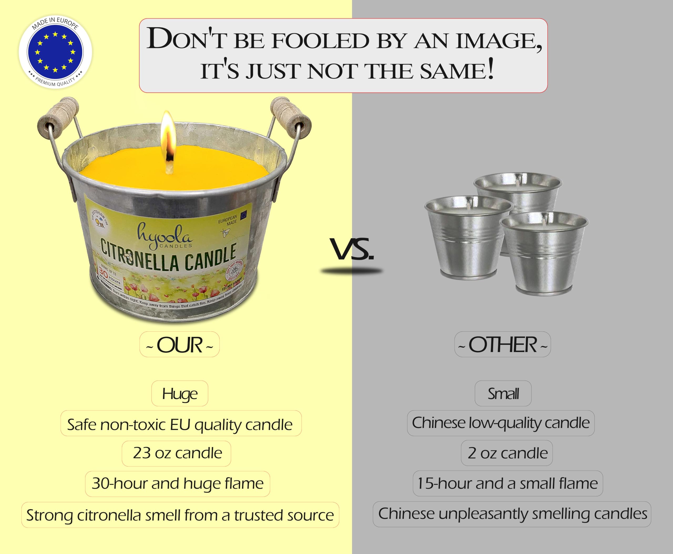 HYOOLA Large Citronella Candles Outdoor Bucket - 30 Hour - Natural Repellent - European Made