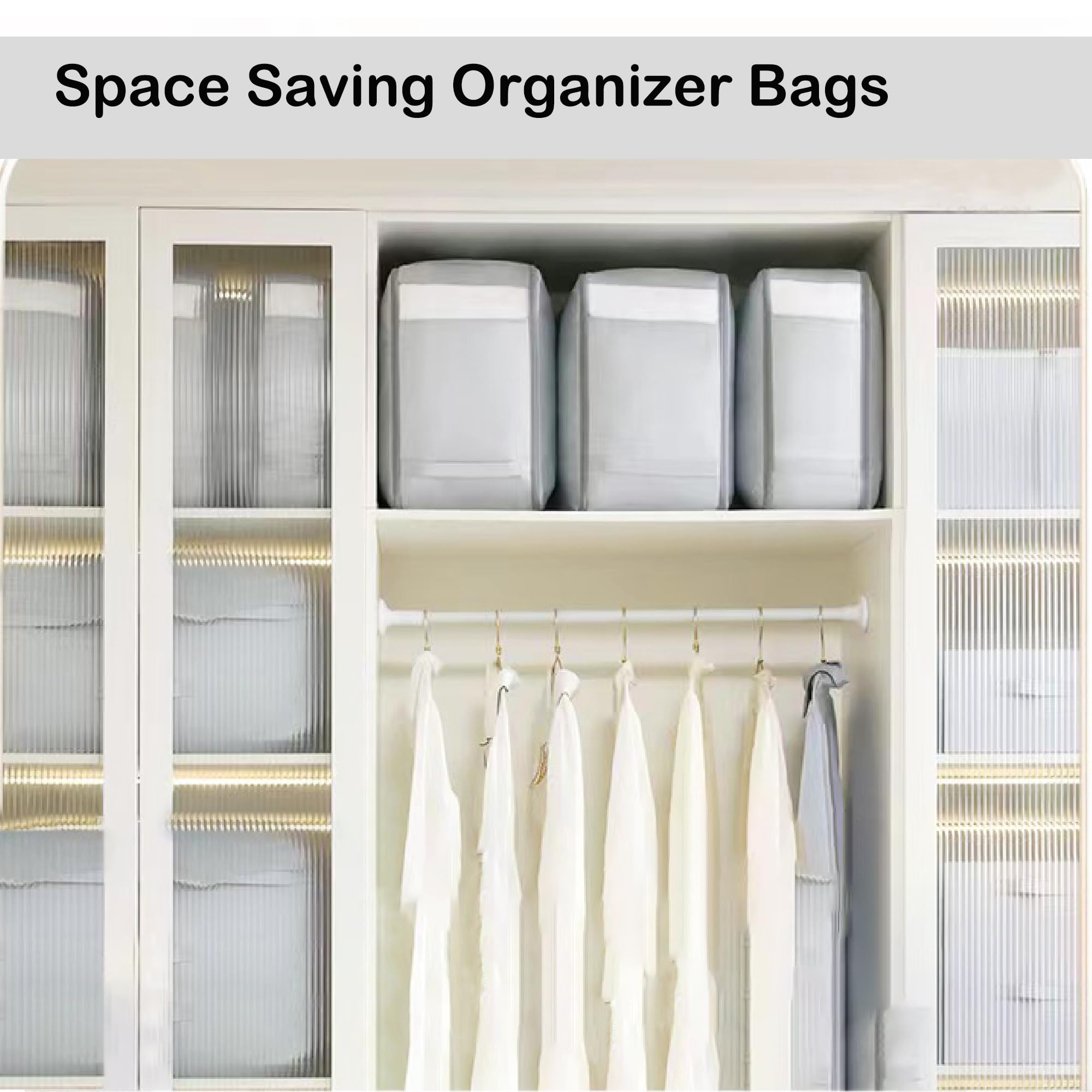 DCWINNES Ultra Space Saving Self Compression Organizer, 2 Pack Compression Storage Bags with Transparent Window,Space Saver Bags for Storing Clothes, Comforters, Blankets, Pillows(Grey,54x42x50cm)