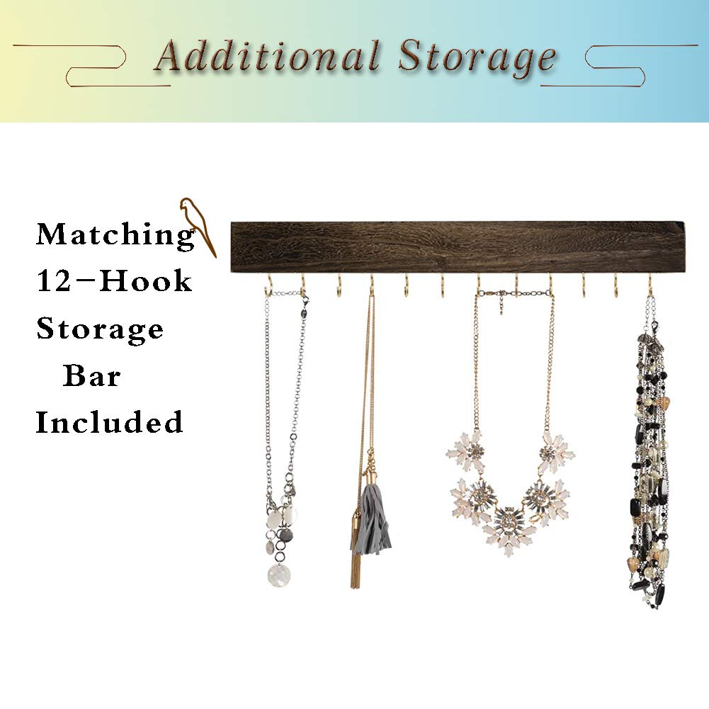GLANT Rustic Wall Mounted Jewelry Organizer with Wooden Barndoor Decor,Wooden Wall Mount Holder,Jewelry holder for Necklaces, Earings, Bracelets, Ring Holder. Includes matching hook organizer (Rustic)