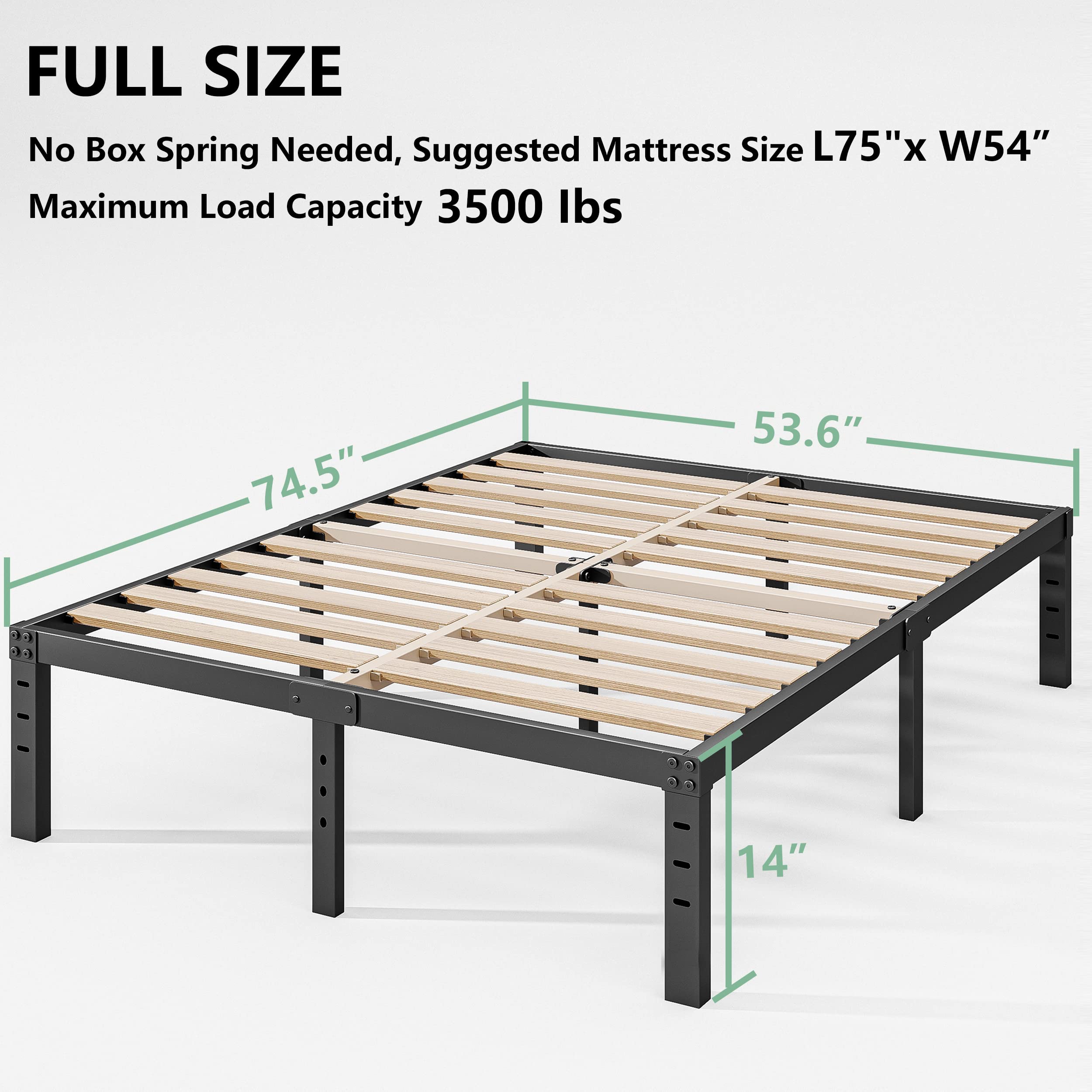 Breezehome 18" Full Metal Bed Frame with Sturdy Wood Slats No Box Spring Needed, Durable Heavy Duty Platform Bed Frame Full Size, Underneath Storage, Easy Assembly, Noise Free, Black