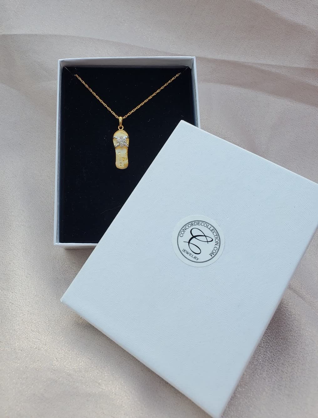 CONCORDECOLLECTION.COM He Walks With Me Pendant - 14K Gold plated Sterling Silver Sandal, Cross with Diamond Accent, He Walks with Me Engraving - Concorde Collection #WWM