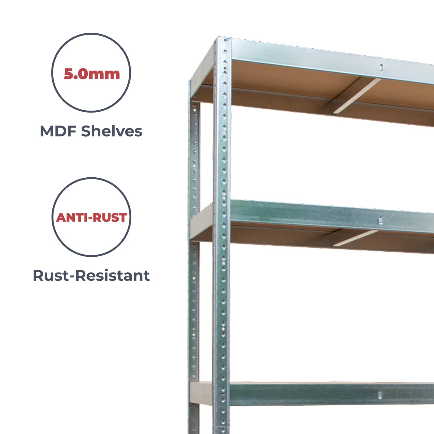 Garage Shelving Units - 71" H x 47" L x 16" W - Heavy Duty Racking - Shelves for Storage -1 Bay - Galvanised - 5 Tier - 2000LB Capacity (400LB Per Shelf) - Workshop, Shed, Office - 5 Year Warranty