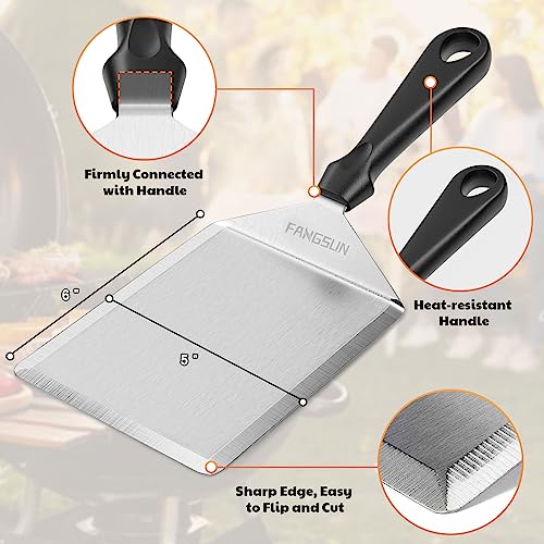 FANGSUN Smashed Burger Press Kit, Stainless Steel Burger Smasher & Grill Spatula for Outdoor Cooking, 5.8β Hamburger Press & 5" BBQ Spatula, Griddle Accessories Kit for Flat Griddle, Grilling Gift