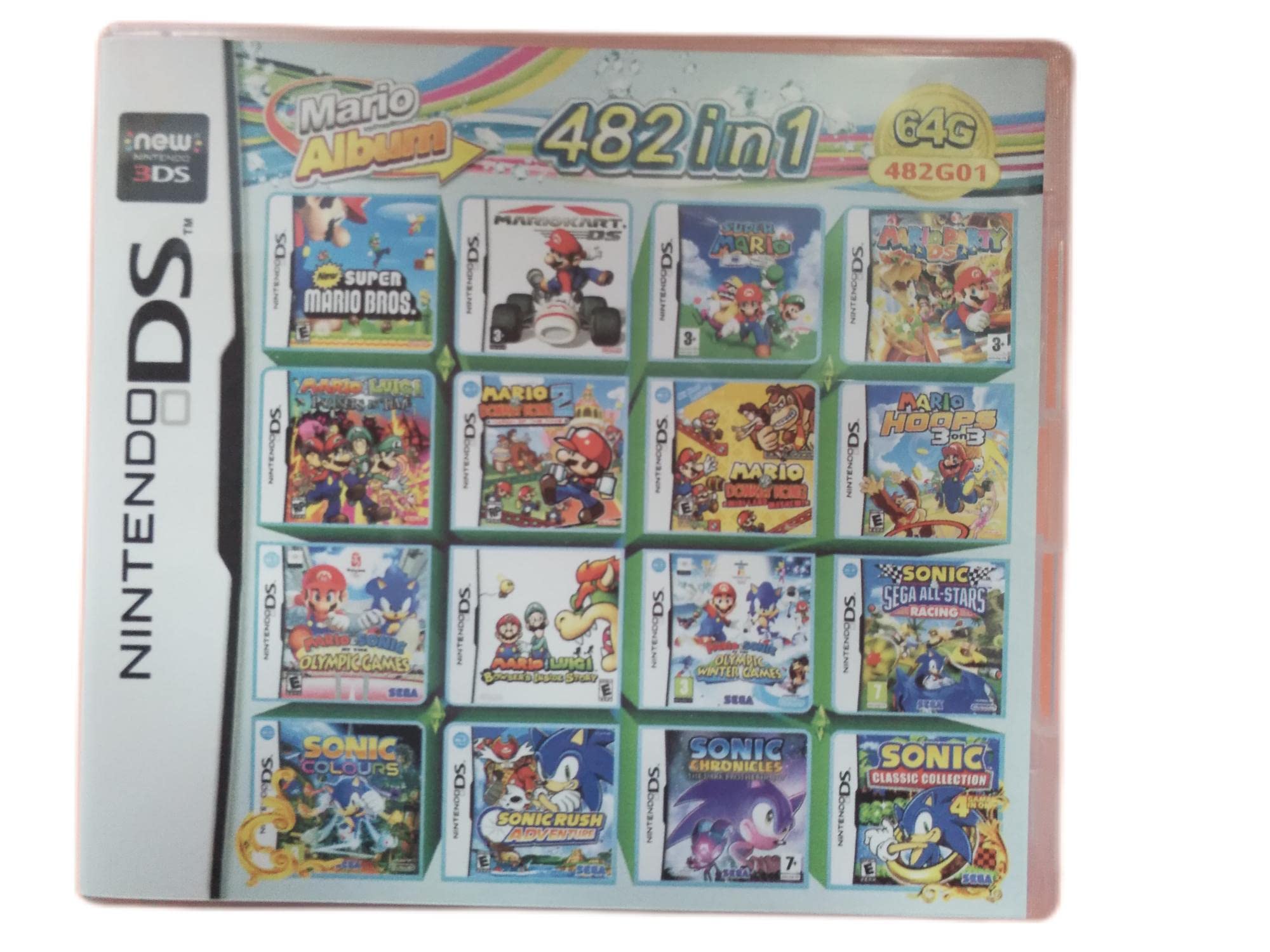 BRIGHTSTRONG 482 in 1 Game Card,Super Game Combo Cartridge,Game Card Contain 482 Classic Nostalgic Games,Suitable for DS/2DS/3DS Game Consoles