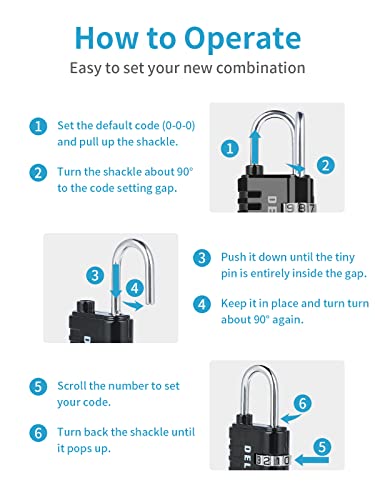 DELSWIN Combination Lock 3-Digit Small Padlock - 4Pcs Resettable Combo Lock for School Gym Locker, Outdoor, Fence, Gate, Waterproof Luggage Locks for Travel Backpack