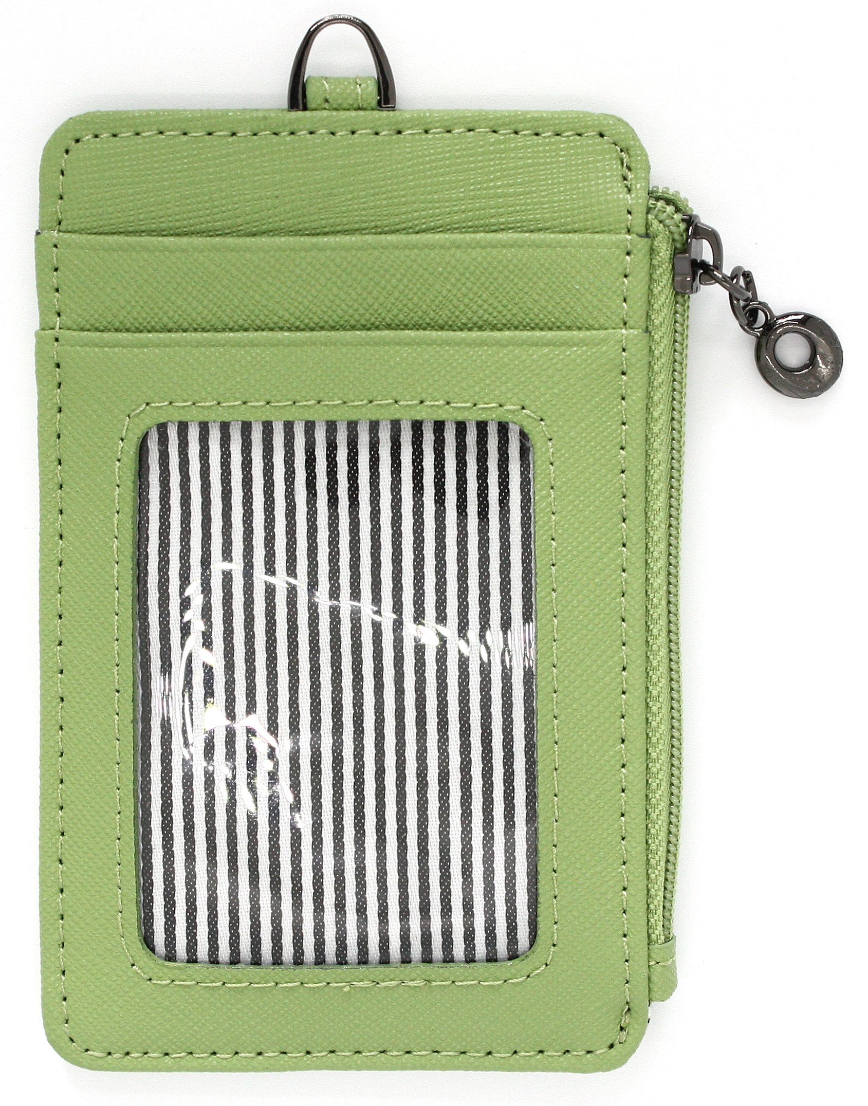 ID Credit Credit Card Holder Wallet Necklace Landyard Zipper Badge Case Genuine Leather Cute Women (Green)