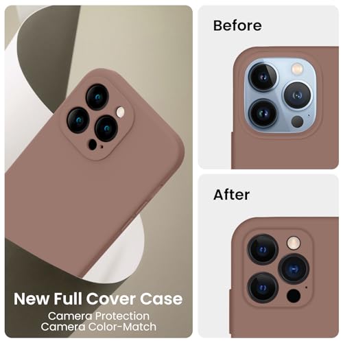 FireNova for iPhone 13 Pro Case, Silicone Upgraded [Camera Protection] Phone Case with [2 Screen Protectors], Soft Anti-Scratch Microfiber Lining Inside, 6.1 inch, Light Brown