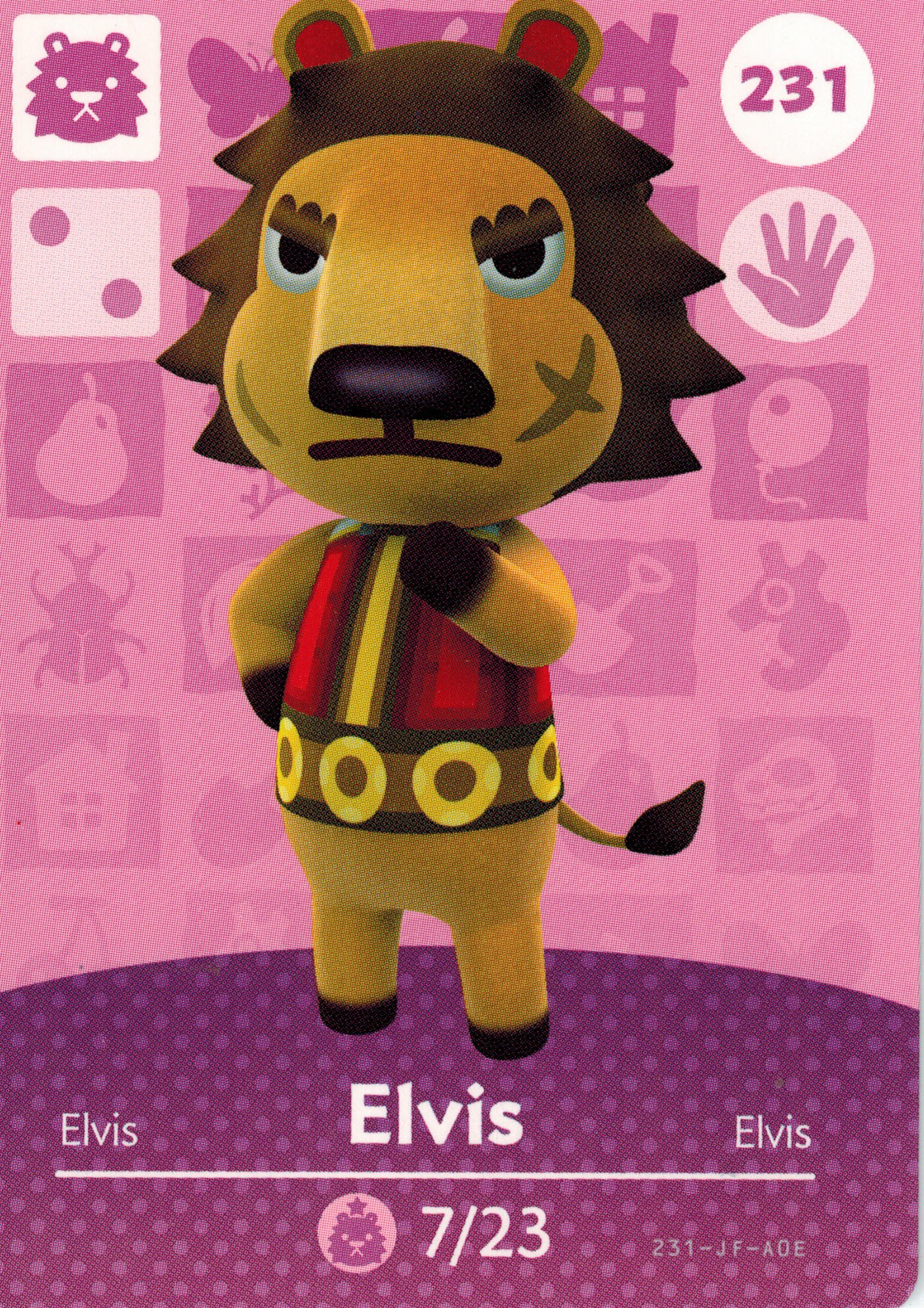 Nintendo Animal Crossing Happy Home Designer Amiibo Card Elvis 231/300 USA Version