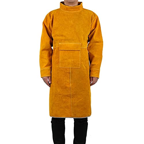 Cowhide Work Clothes Apron Welding Protective Clothing Heat And Fire Resistant Welders Clothing Welding Apron With Sleeves (105CM)