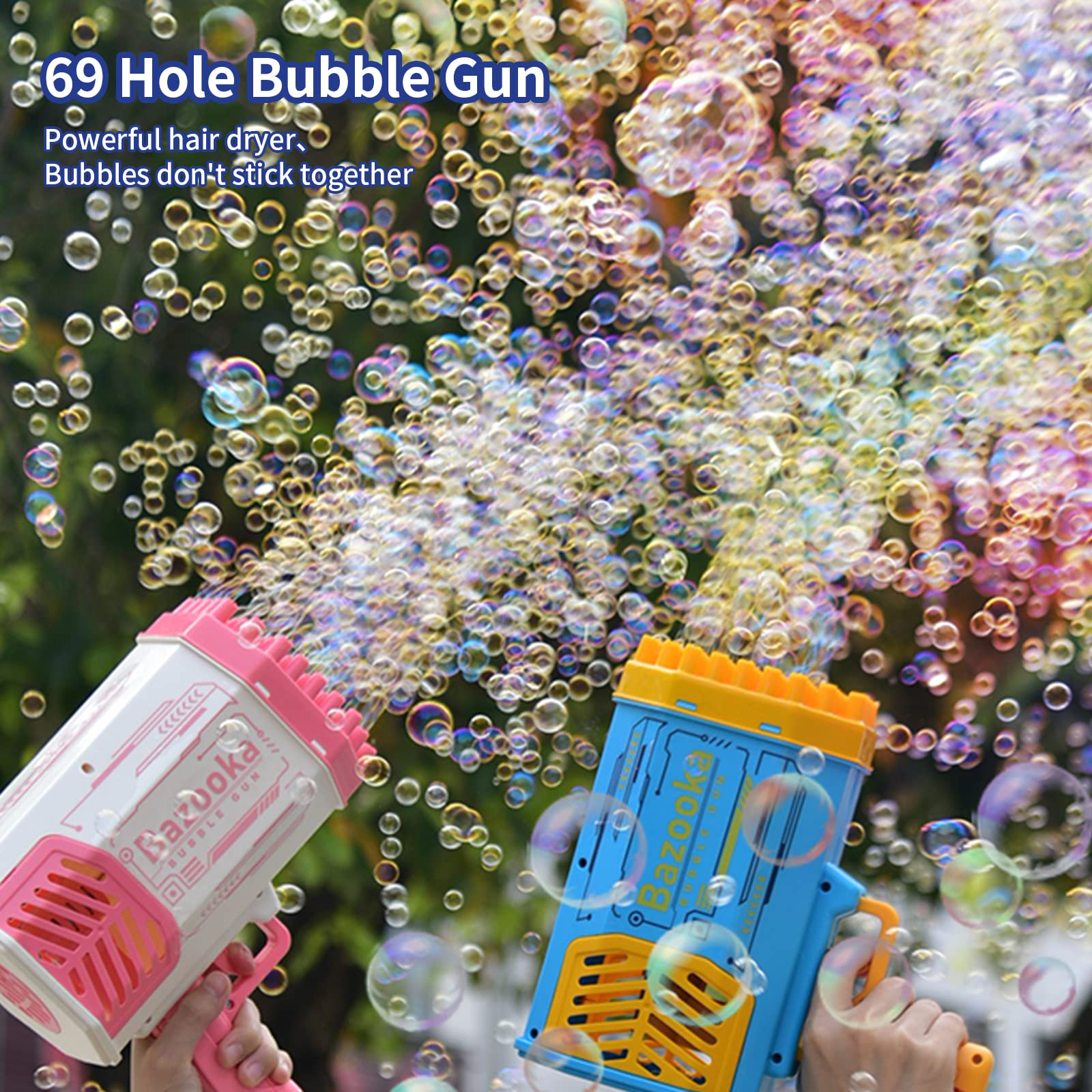 Bubble Machine Gun, Bubble Guns with Lights, 20 Bubble Solution, Bubble Blower for Toddlers Kids Adults, Bubble Machine for Parties Birthday Xmas Easter Gift, Outside Toys - Blue Bubble Maker