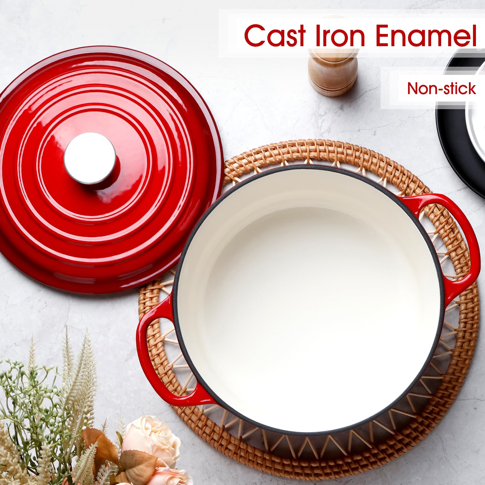 Generic 4.5 Quart Enameled Cast Iron Dutch Oven Pot with Lid, Dual Handles Enamel Dutch Oven, Non-Stick Round Dutch Oven for Bread Baking (Gradient Red), ZTG-CH-001