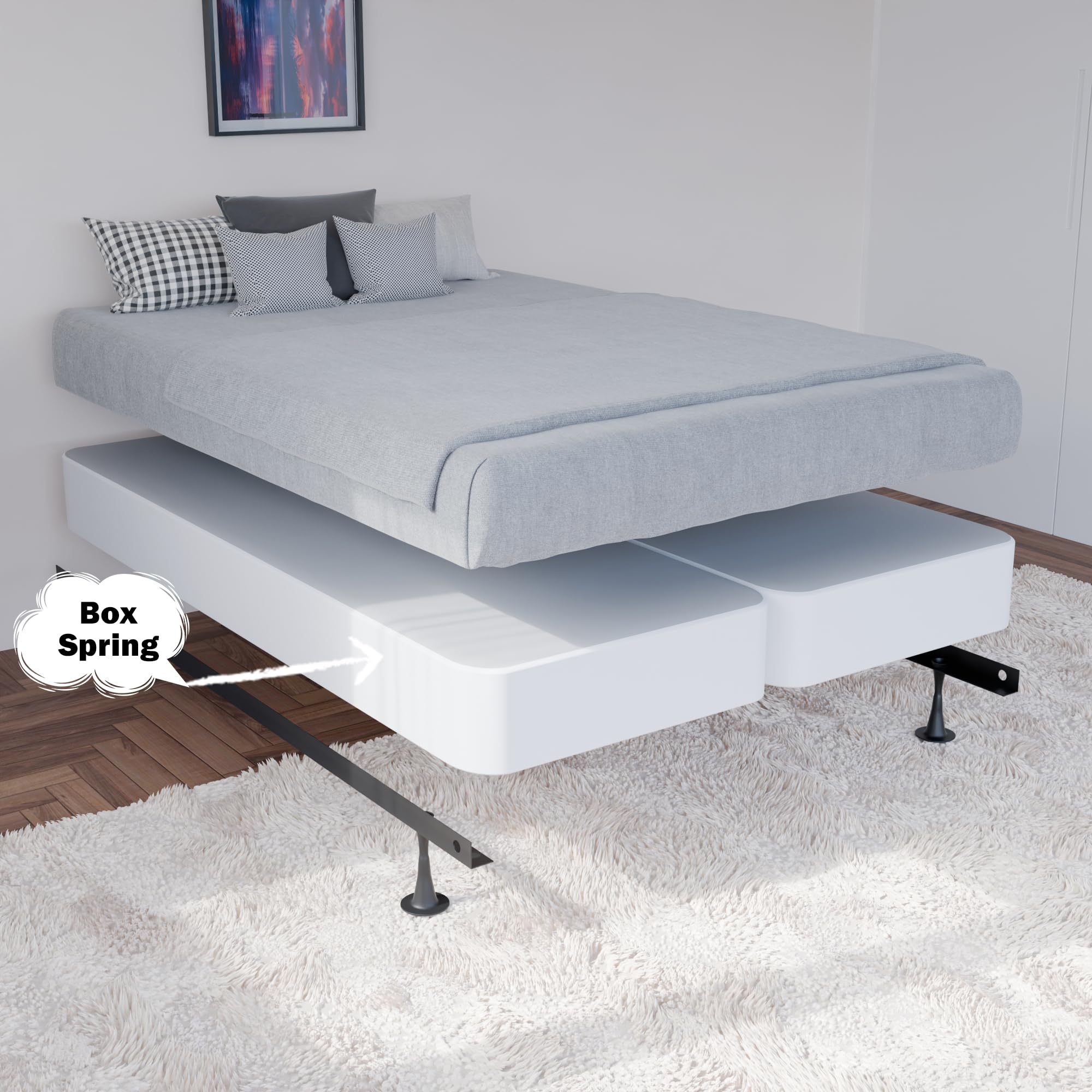 Greaton, 4-Inch Sturdy Split Box Spring for Mattress Support-Durable and Fully Assembled, Natural Wood Foundation for Full, White