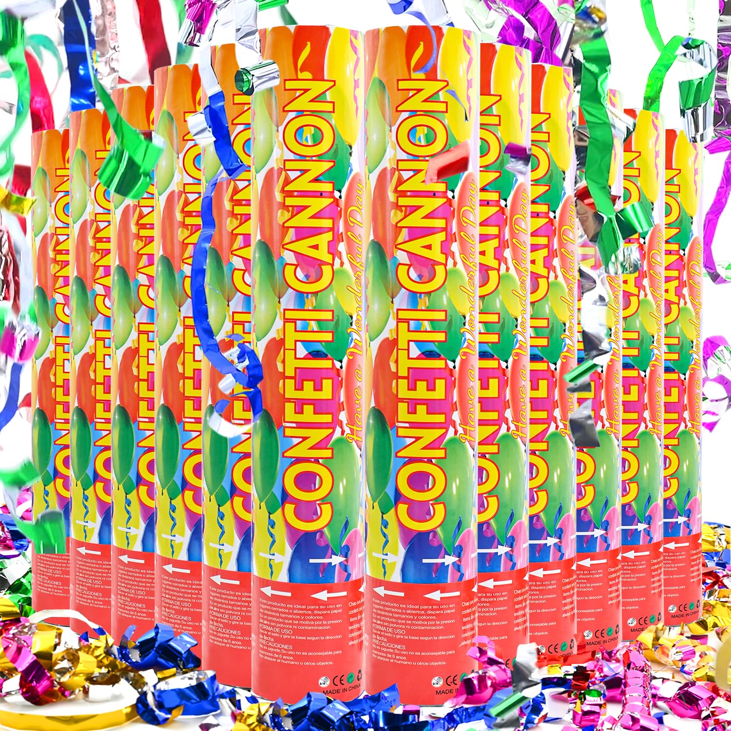 Confetti Poppers 12Pack Streamer Confetti Cannon 12inch Multicolor Confetti Party Poppers Foil Confetti Streamer Poppers Blaster for Wedding Birthday Graduation Party Christmas New Year Celebration