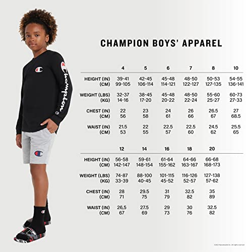 Champion Big, Athletic Boys, Lightweight Shorts for Kids, Graphics, 8", Black