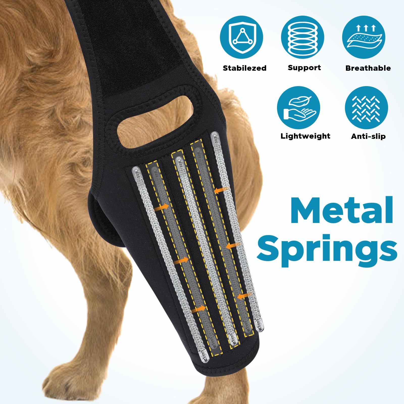 Ceuku Dog Knee Brace for ACL Hind Leg, Dog Leg Braces for Back Leg with Metal Spring Support, ACL Brace for Dogs Rear Leg Tear CCL with Dog Pull Collar, Support for Medium and Large Dogs(Size XL)