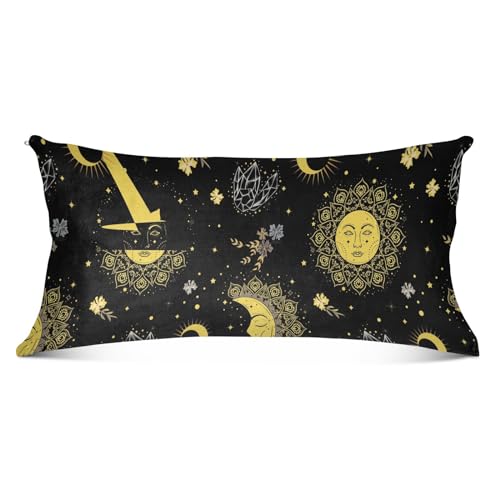 Bohemian Ppattern Sun Moon Pillowcase for Hair and Skin Body Pillow Cover Long Body Pillow Case 20"X 54" Body Pillow Case Cover with Zipper for Sleeping