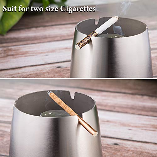 Yangbaga XL Ashtray with Lid for Cigarettes,Windproof/Rainproof Stainless Steel Smokeless Odorless Ash tray for Home Unbreakable Modern Ashtray for Indoor or Outdoor Use,Silver (X-Large)