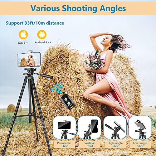 Eicaus 50'' Cell Phone Tripod, Travel Camera Tripod with Carry Bag & Remote, for iPhone Compatible Android, Sport Camera, Perfect Live Streaming/Vlogging/Video Recording, Black