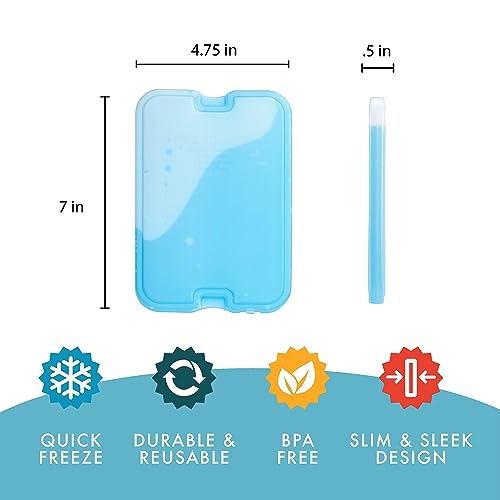 Cool Coolers by Fit + Fresh Slim Compact Reusable XL Ice Pack, Perfect for Lunch Boxes, Coolers, and Beach Bags, Blue, 4 Pack