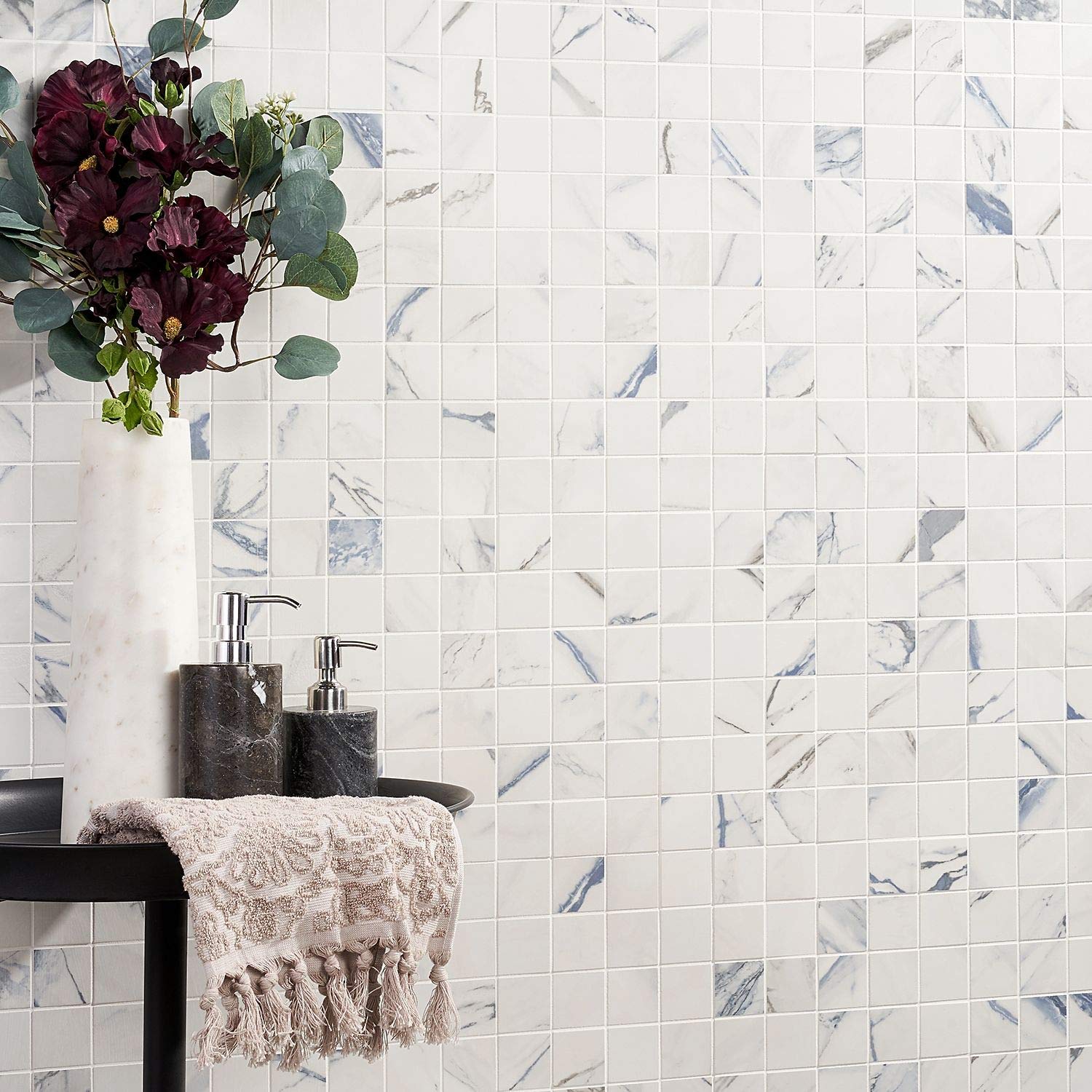 Calacatta Indigo 12 in. x 12 in. Matte Marble Look Porcelain Backsplash, Kitchen, Bathroom, Floor and Wall Mosaic Tile (1 Sq. Ft. / Sheet)