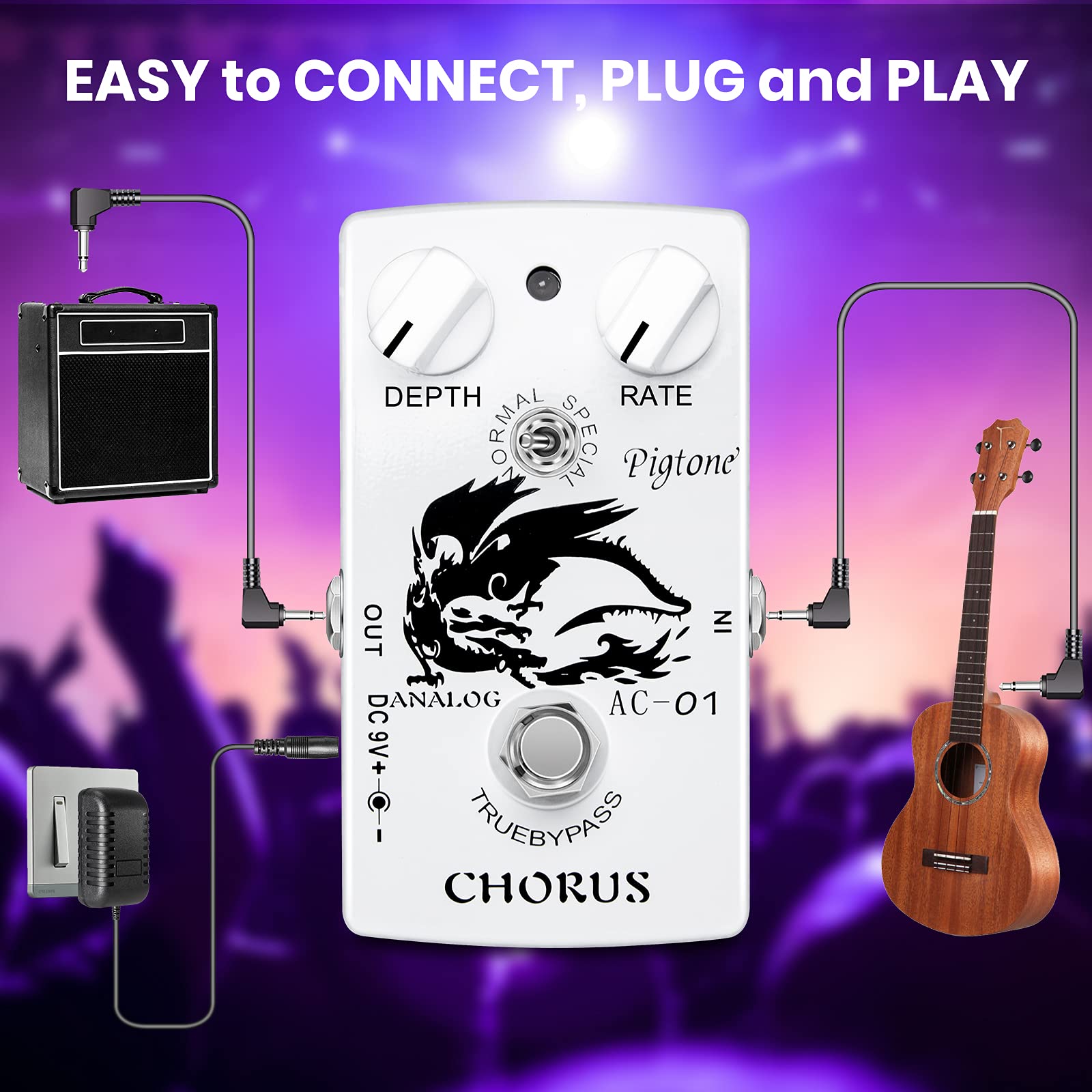 Chorus Pedal, Chorus Electric Guitar Effects Pedal Mini Single Type DC 9V True Bypass