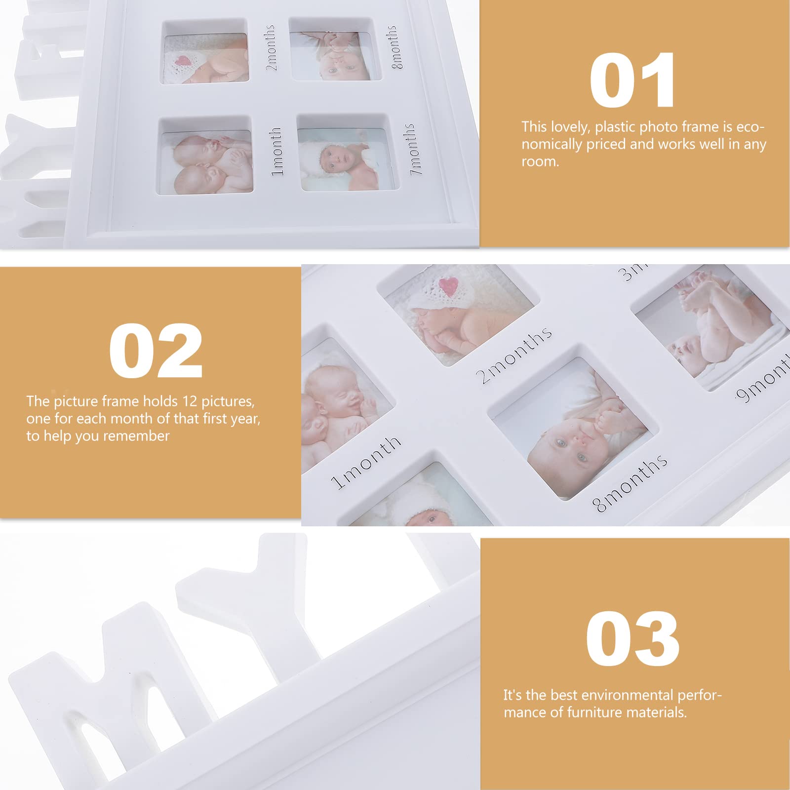 BESPORTBLE Baby First Year Photo Frame 0-12 Month Baby Pictures Baby’S First Year Photo Frame Newborn Growth Photo Frame Keepsake Frame Baby Room Decoration