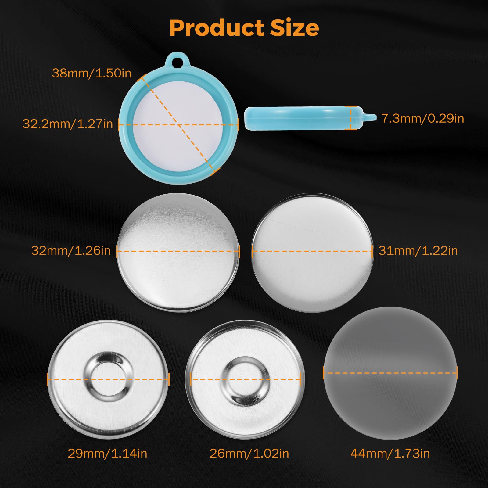 BEAMNOVA 50 Sets of Metal Button Supplies for 32mm 1.26 in (1-1/4 inch) Button Maker Double-Sided Keychain Parts for Button Making Machine Round Badge Crafts Press Maker Supplies