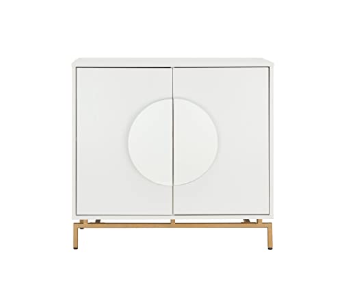 Home Source 31.5'' White Modern Bar Cabinet, Wooden Double Door Cabinet with Half Moon Handles, Storage Cabinet with Wine Rack, Solid Metal Legs, Spacious Counter Top