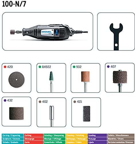 Dremel 100-N/7 Single Speed Mini Rotary Tool Kit with 7 Accessories- Hobby Drill, Small Pen Sander, Garden Tool Sharpener, Craft & Jewelry Drill, Black